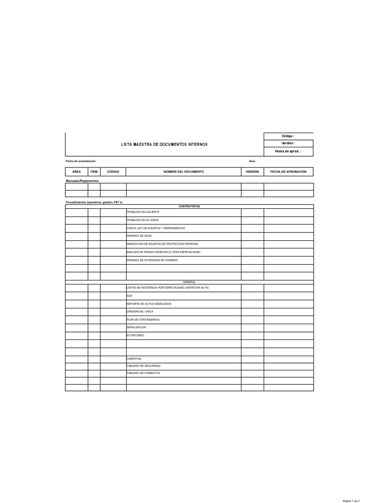 Lista Maestra de Documentos Internos | PDF