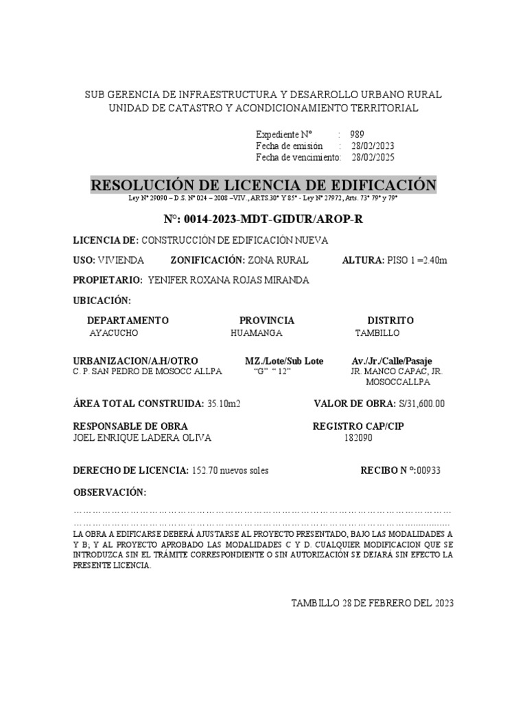 Licencia de Edificacion | PDF | Zonificación | edificio