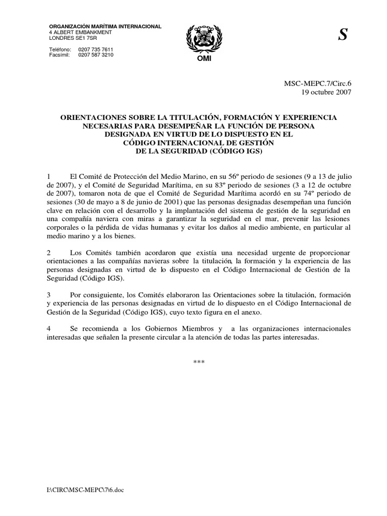 MSC-MEPC 7-Circ 6 | PDF