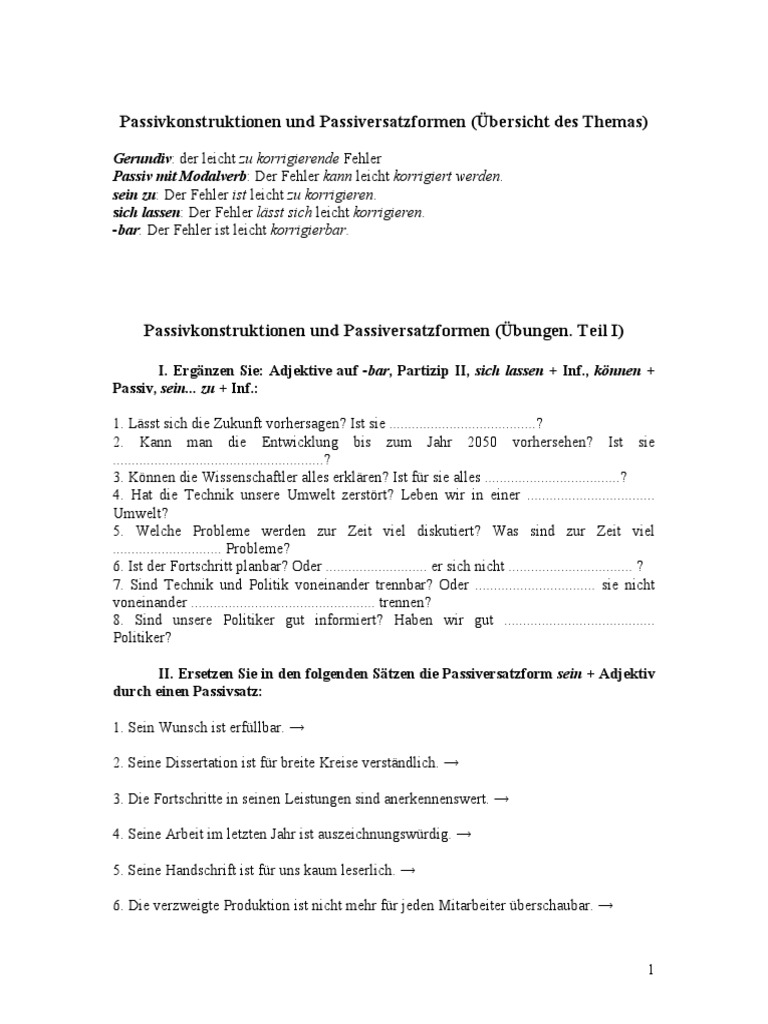 Passivkonstruktionen Und Passiversatzformen | PDF