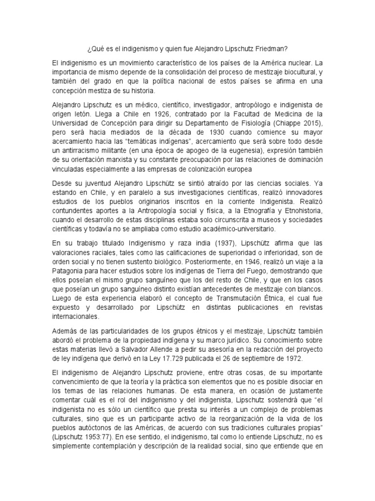 Que Es El Indigenismo y Quien Fue Alejandro Lipschutz Friedman | PDF