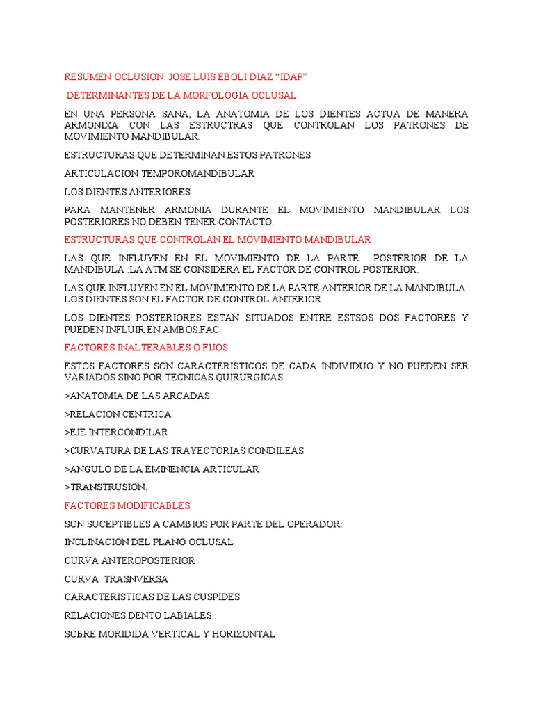 Resumen Oclusion | PDF | Anatomia dental | Diente