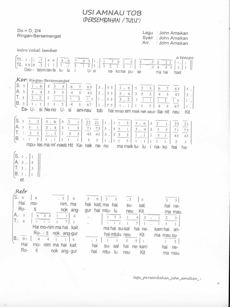 Lagu Persembahan USI AMNAU TOB-1 | PDF