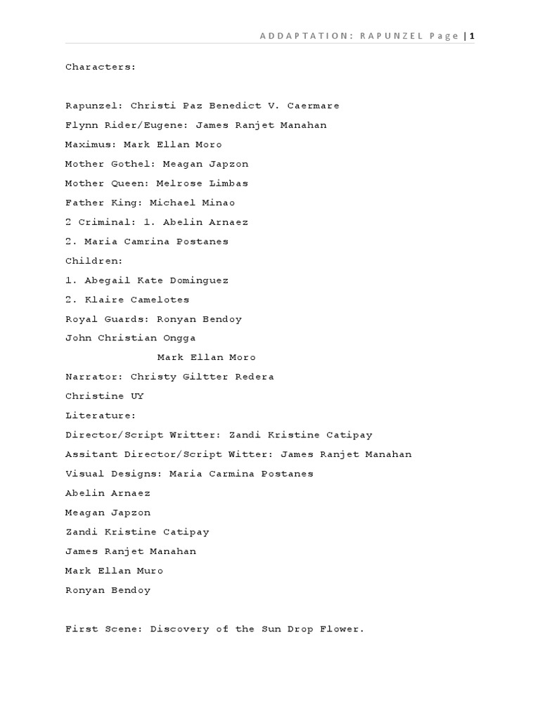 Script For Rapunzel | PDF