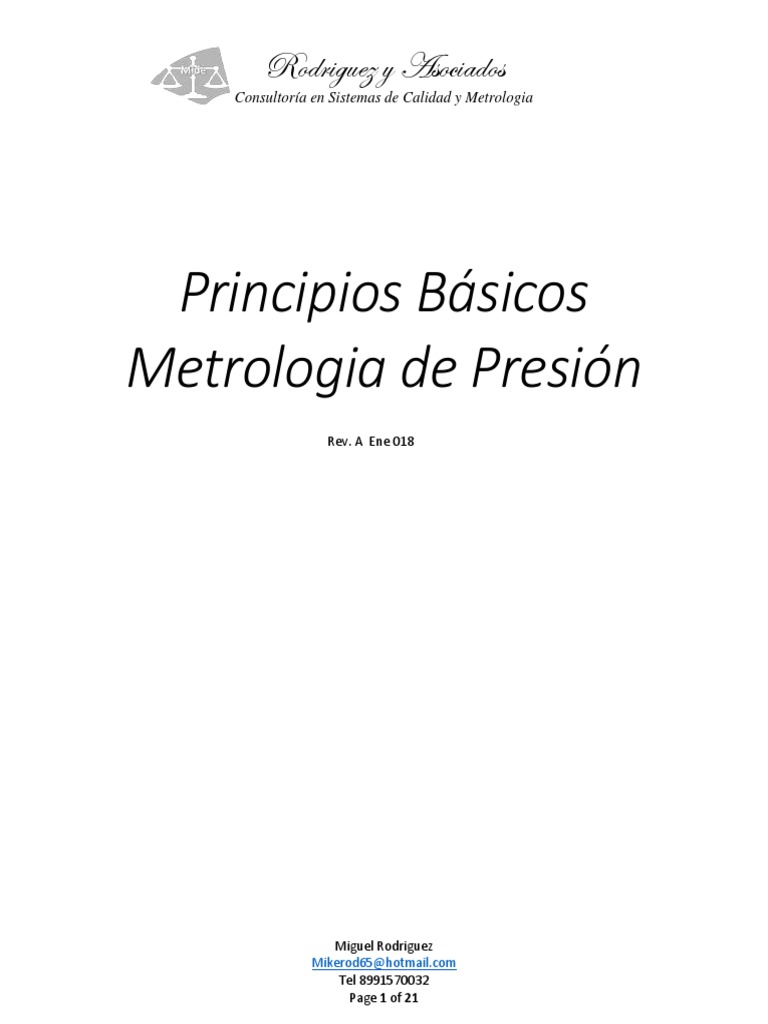 Principios Básicos Metrologia de Presión | Descargar gratis PDF | Pascal (Unidad) | Presión