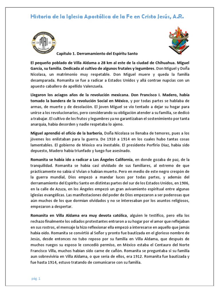 Historia de La Iglesia Apostólica de La Fe en Cristo Jesús | PDF ...