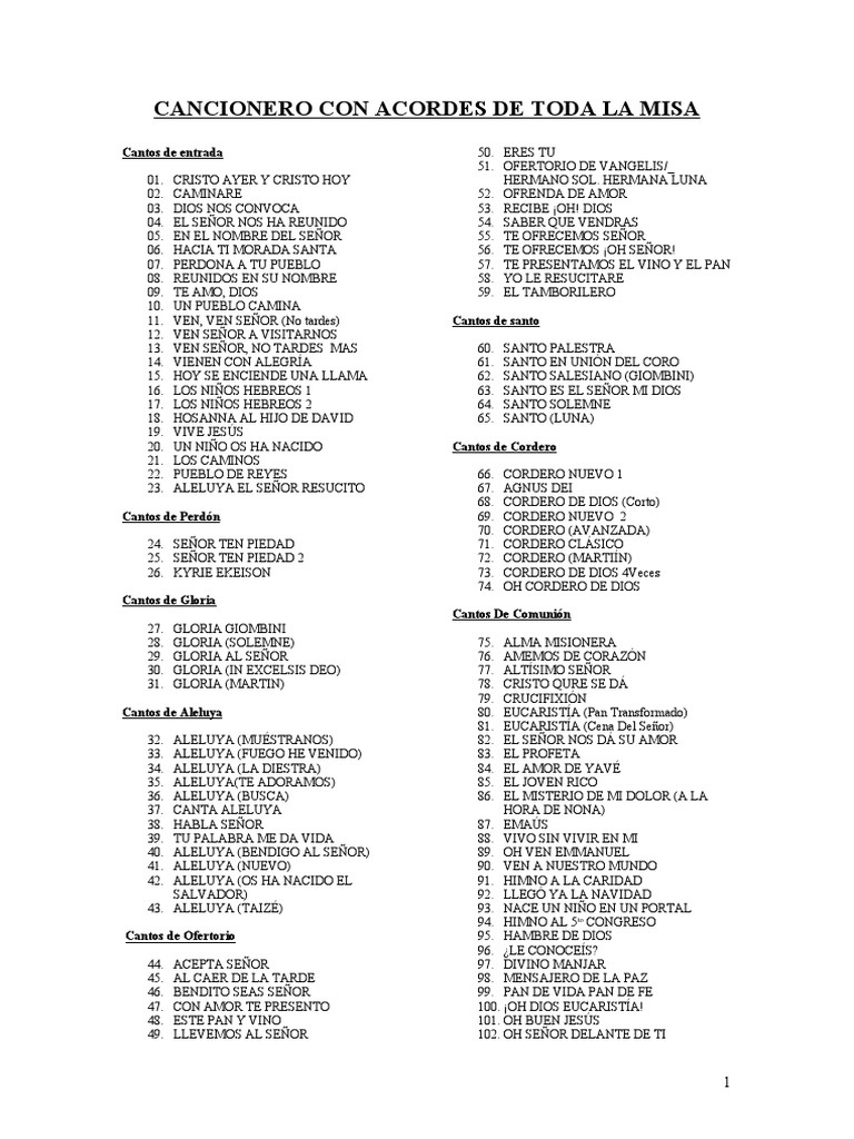 Cancionero Con Acordes de Toda La Misa | PDF