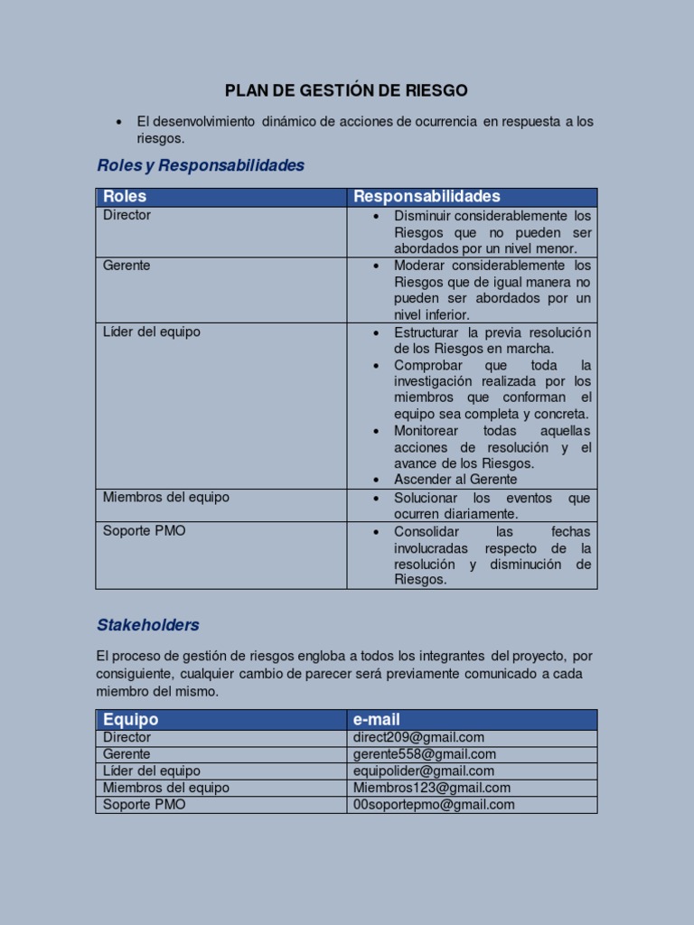 Actividad Plan de Gestión de Riesgos | PDF | Riesgo