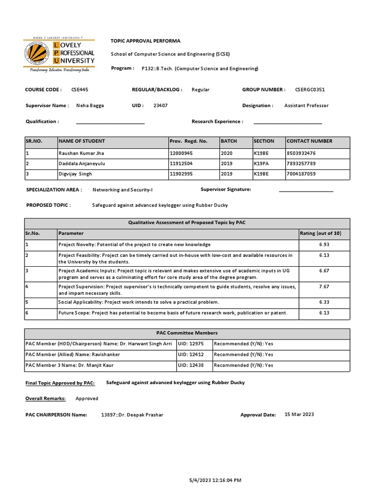 RPT Topic Approval Performa | PDF | Science