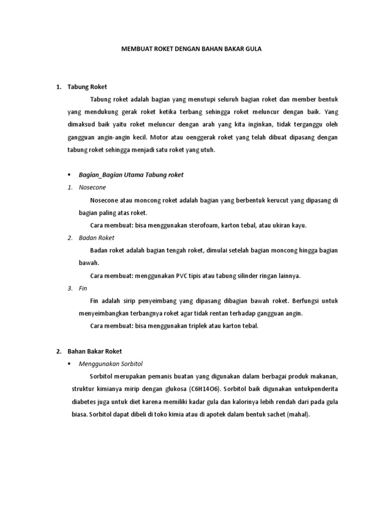 Membuat Roket Dengan Bahan Bakar Gula | PDF