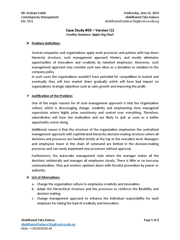 Case Study #03 - Version - 01 | PDF | Creativity | Leadership