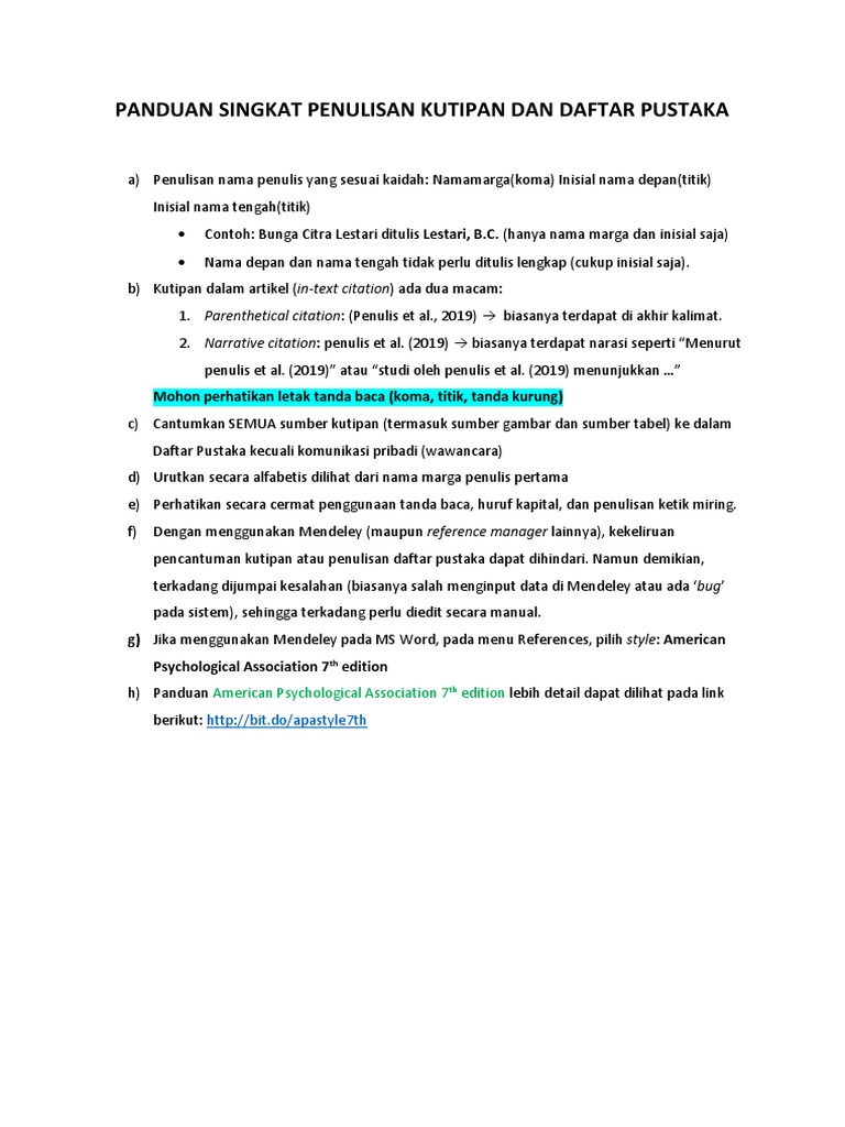 Panduan Pengutipan Dan Penulisan Daftar Pustaka APA Style | PDF