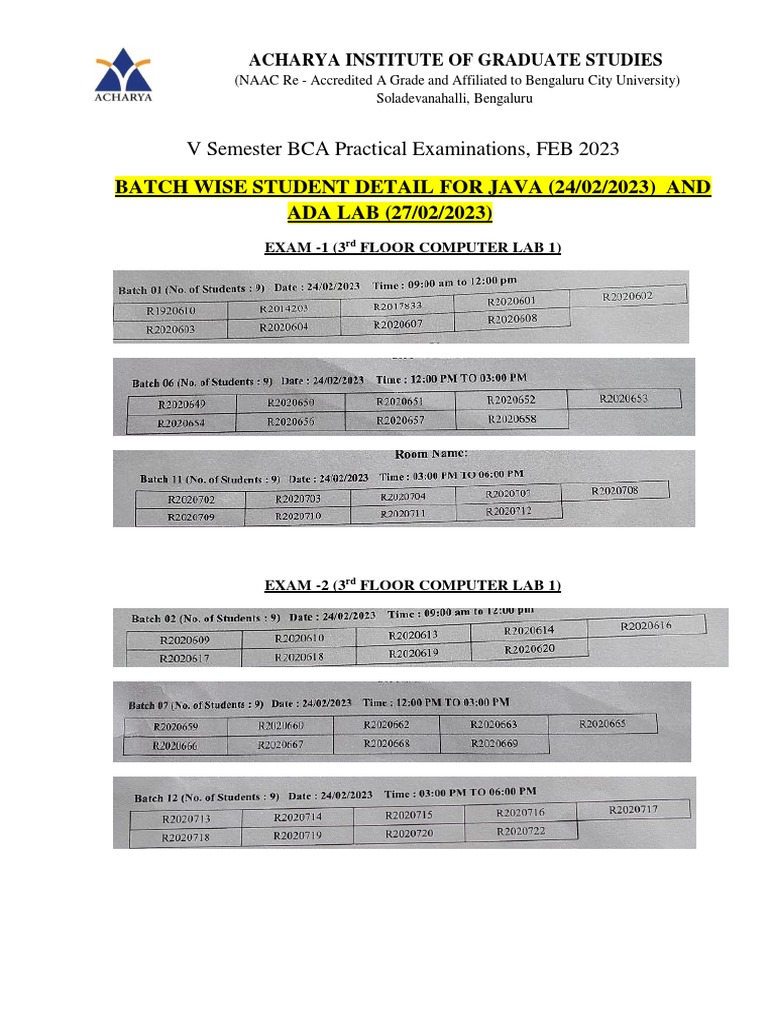 Practical Student Batch List | PDF