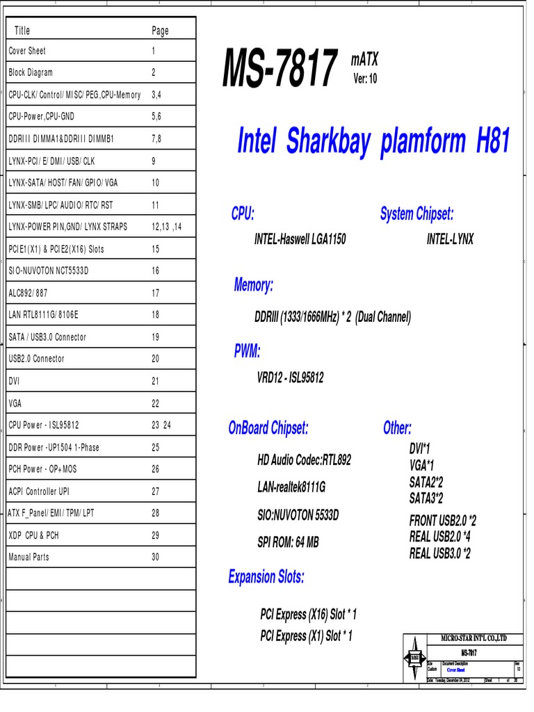 Msi H81m-E33 MS-7817 Rev. 1.0 | PDF | Computer Related Introductions ...