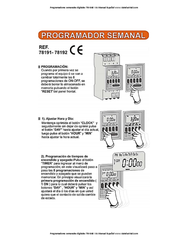 Programadores Semanales Digitales TM-848 VIA Manual Español | PDF