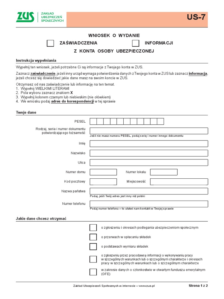 Wniosek Us 7 Zus Pue2 | PDF