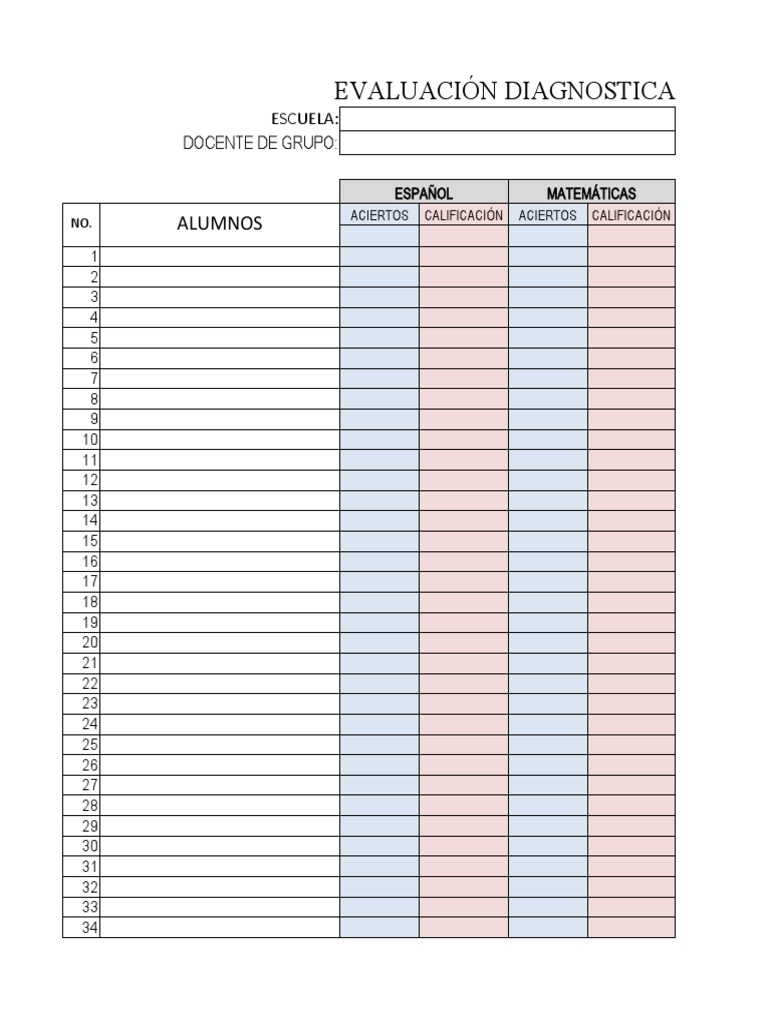 Formatos para Concentrar Resultados de La Evaluacion Diagnostica 2022-2023 Nuevo | PDF