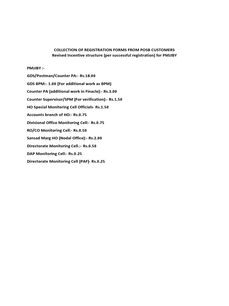 Revised Incentive Structure For PMJJBY | PDF | Finance & Money Management Revised Incentive Structure For PMJJBY | PDF | Finance & Money Management