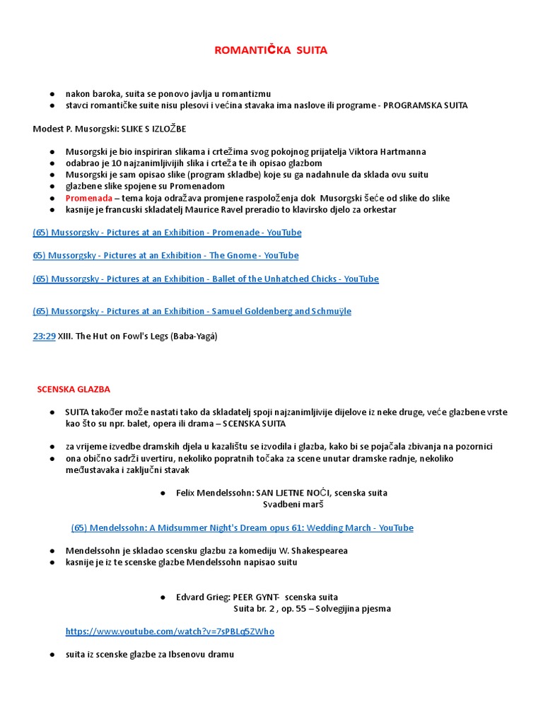 Višestavačne Glazbene Vrste Romantizma - ROMANTIČKA SUITA | PDF