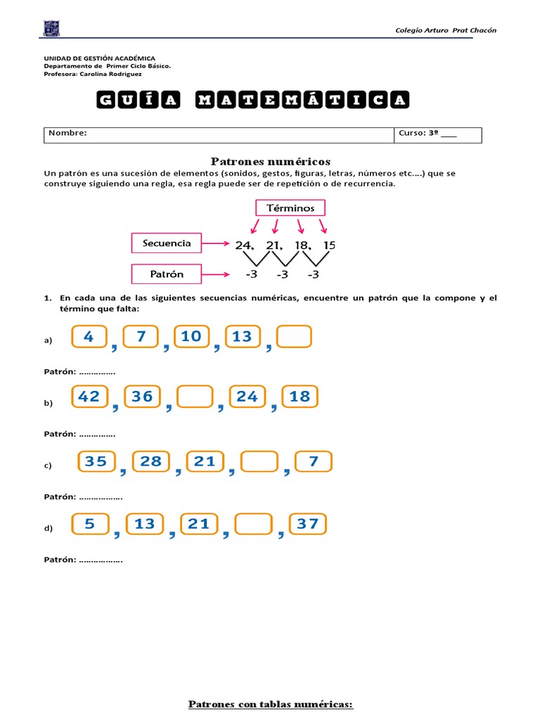 Guia Patrones Numericos 3º | PDF