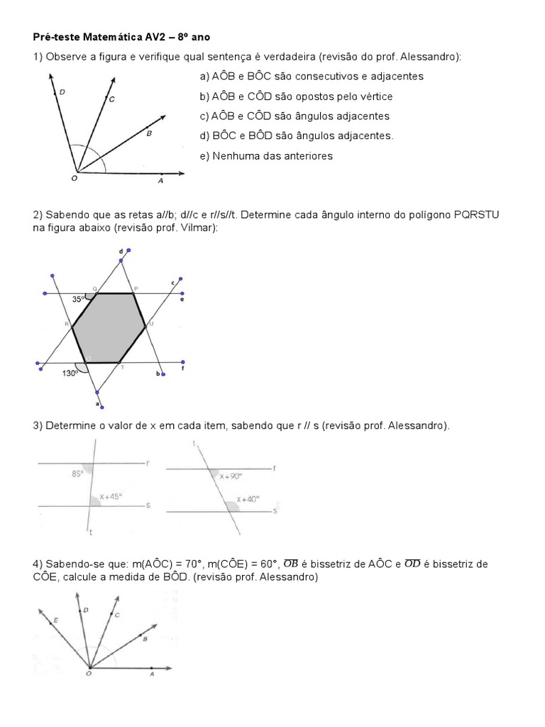 Revisão Final para Matemática - AV2 1º Trimestre | PDF