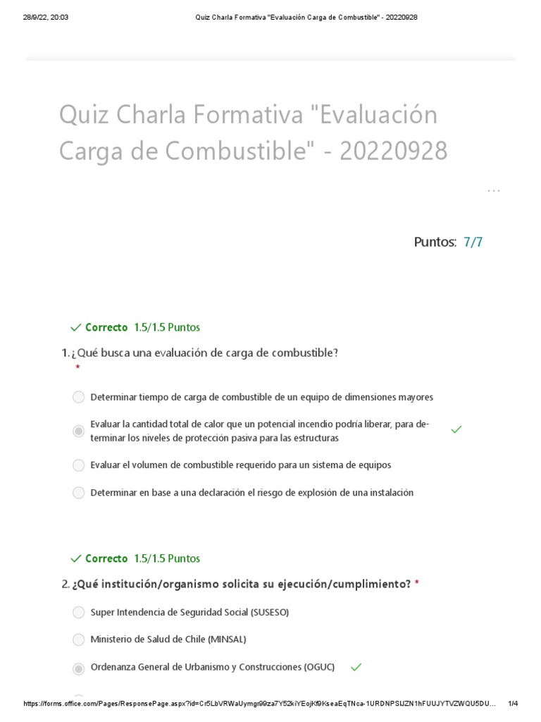 Quiz Charla Formativa - Evaluación Carga de Combustible - 20220928 | PDF | Informática