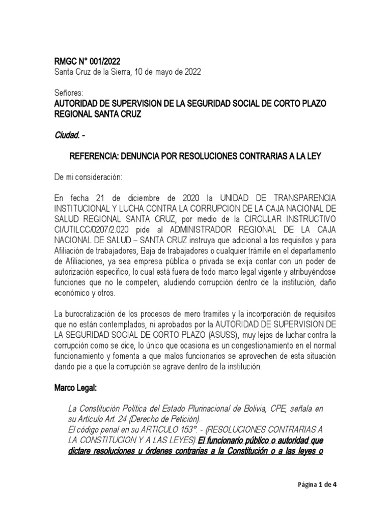 CARTA DENUNCIA | PDF