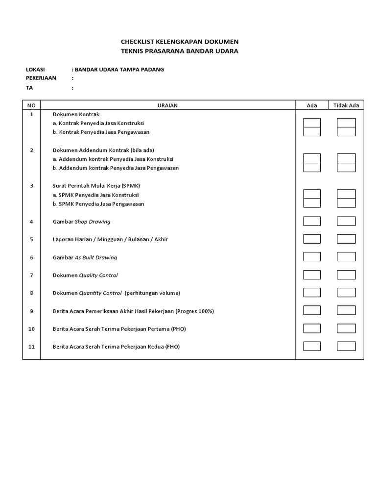 Checklist Kelengkapan Dokumen Kosong | PDF