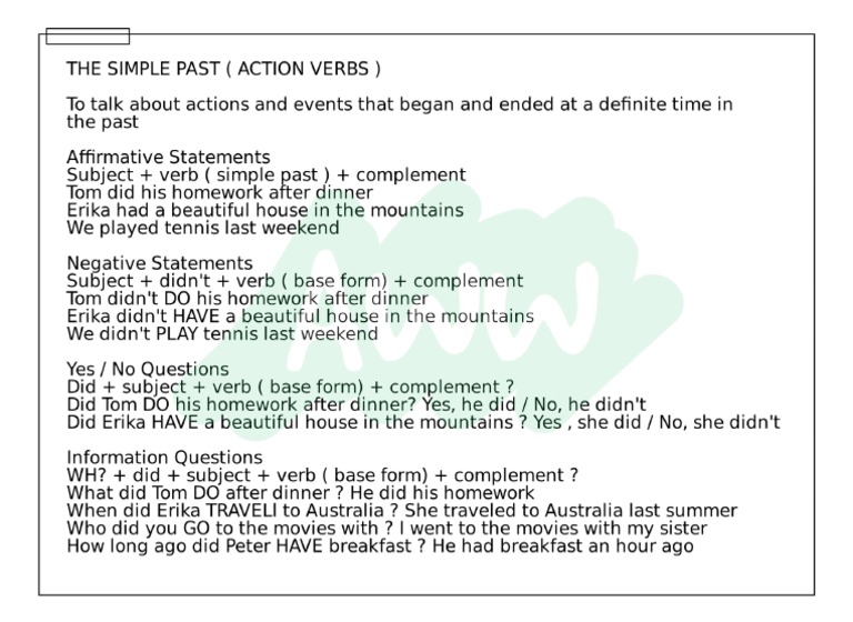 SIMPLE PAST -ACTION VERBS | PDF