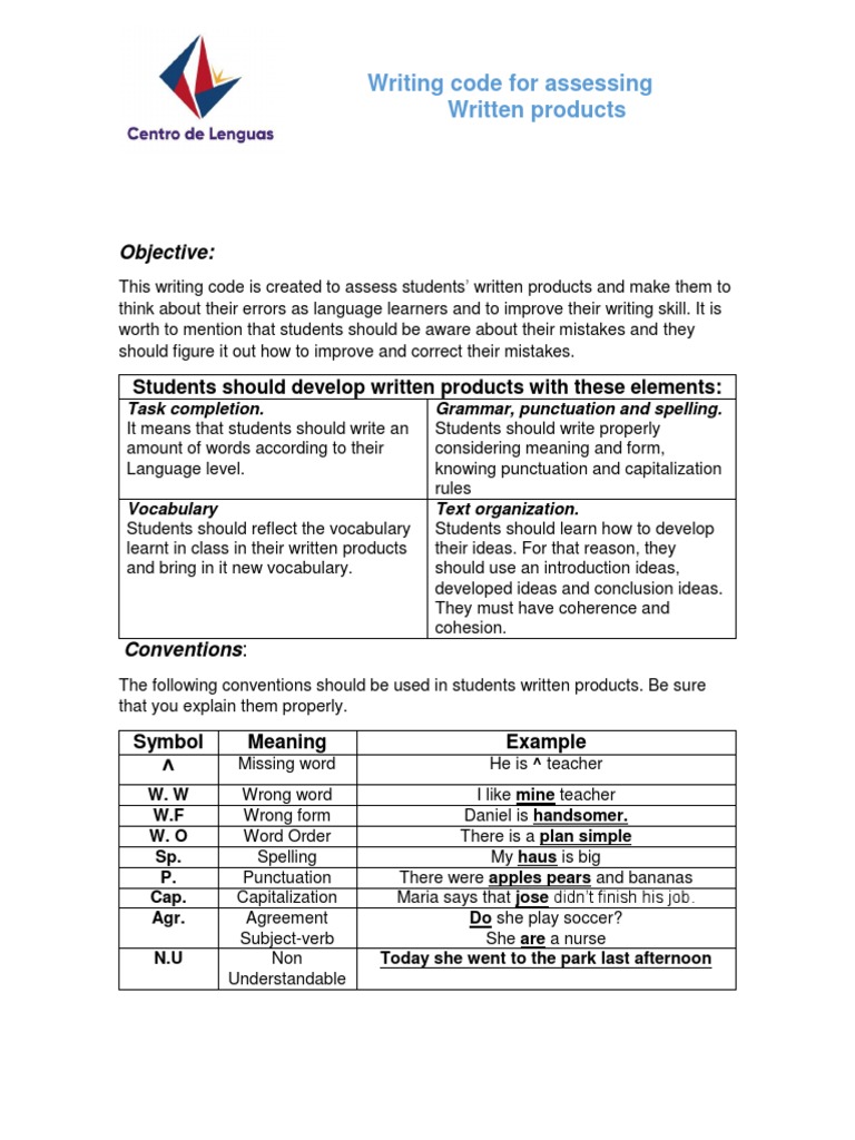 Writing Code For Assessing Written Products | PDF | Language Arts ...