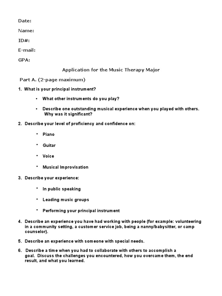 Music Therapy Major Application Guide | PDF