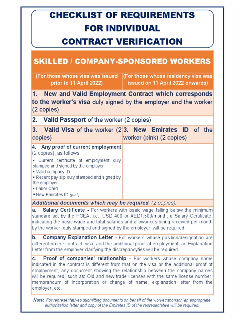 Skilled WORKERS Contract Verification Requirements | PDF