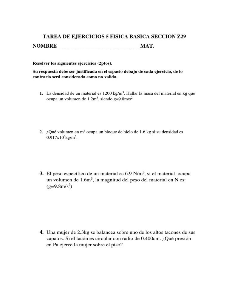 Tarea de Ejercicios 5 Fisica Basica Seccion z29 | PDF