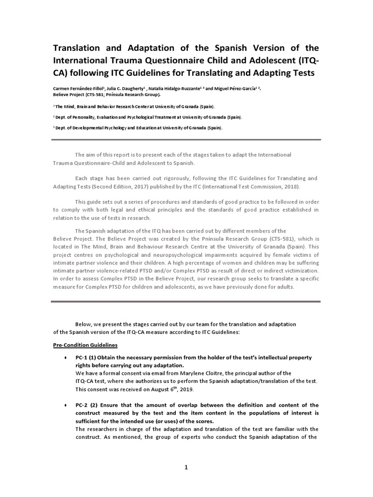 Itq-Ca Spanish | PDF | Psychology | Complex Post Traumatic Stress Disorder