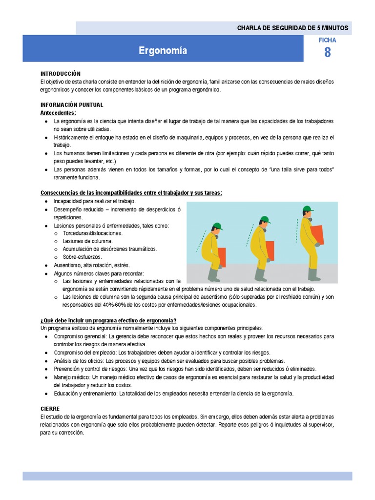 8 Charla de 5 Min - Ergonomía | PDF | Factores humanos y ergonomía