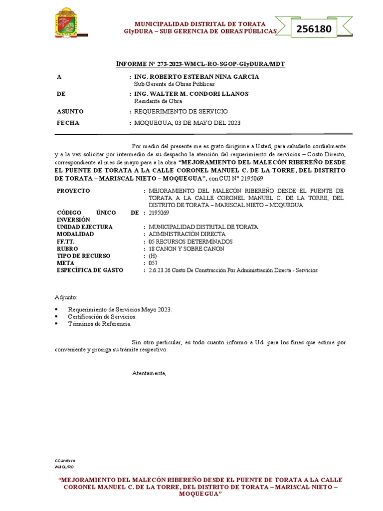 273 Informe Requerimiento de Servicio Rodillo Bermero - 0057 | PDF
