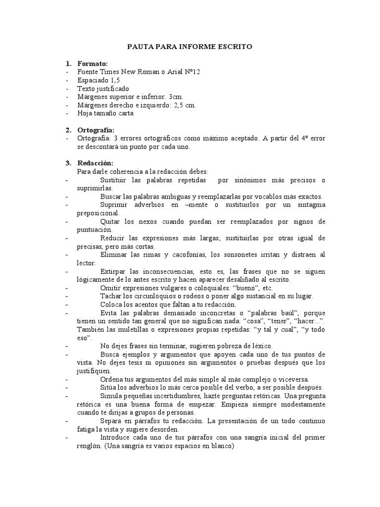 Pauta para Informe Escrito | PDF