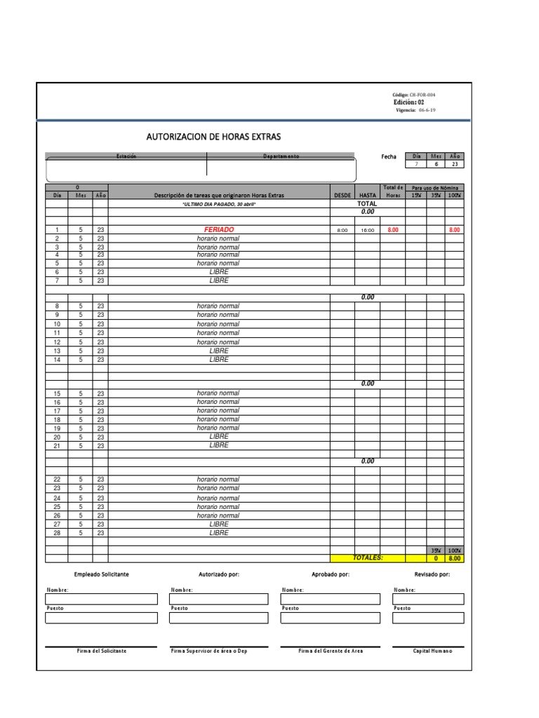 Plantillas de Horas Extras | PDF