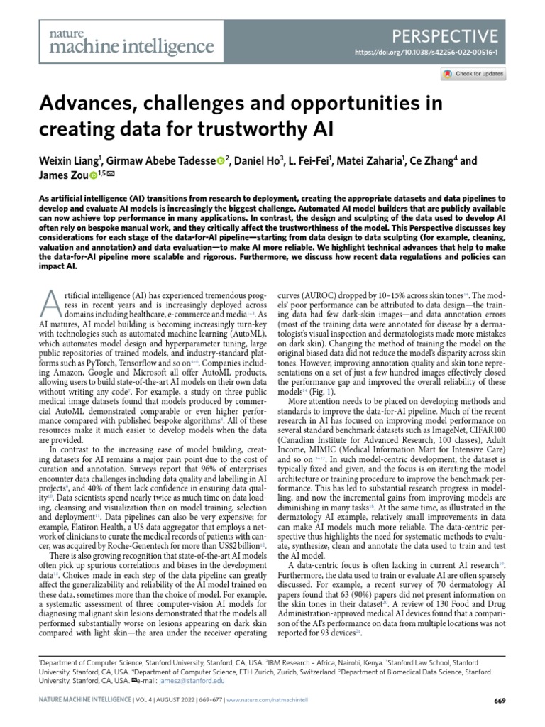 Advances, Challenges and Opportunities in Creating Data For Trustworthy AI | PDF | Artificial ...