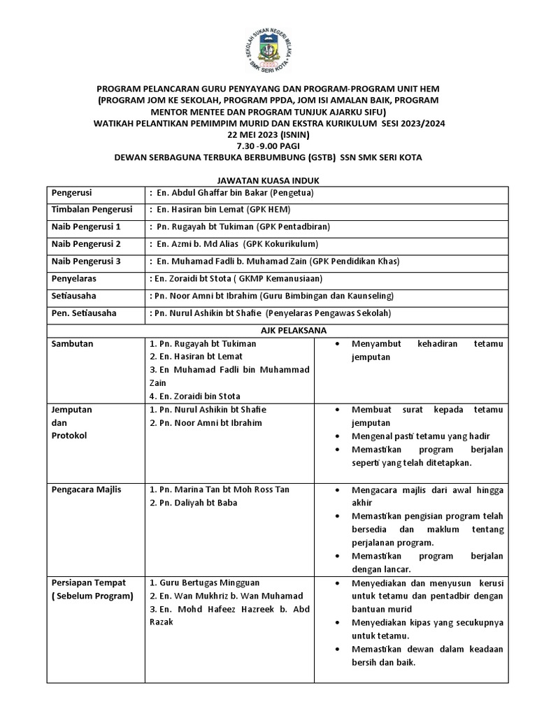 Ajk Program Hem Dan Watikah Pelantikan | PDF