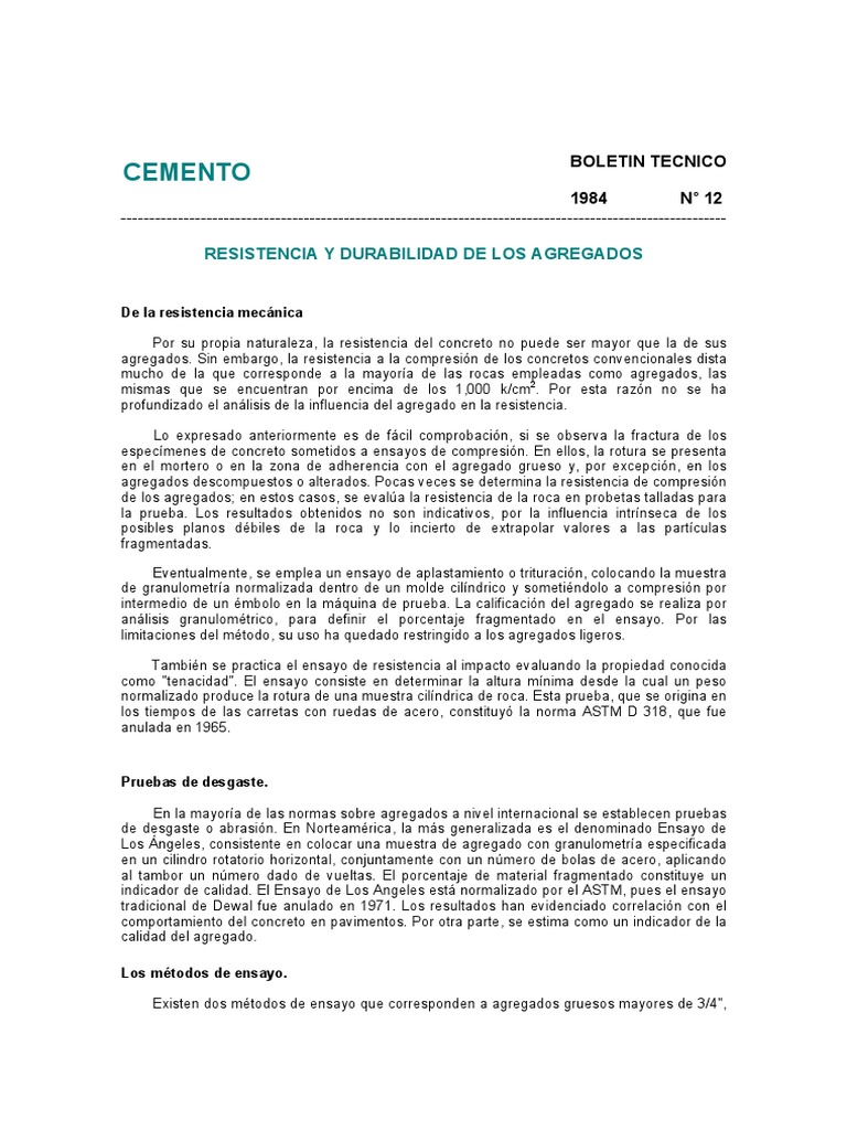 Resistencia y Durabilidad de Los Agregados | PDF | Hormigón | Materiales