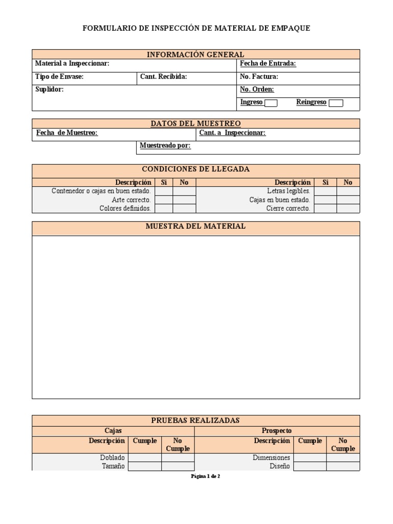 FOR-CC-033 Formulario de Inspección de Material Empaque01 | PDF ...
