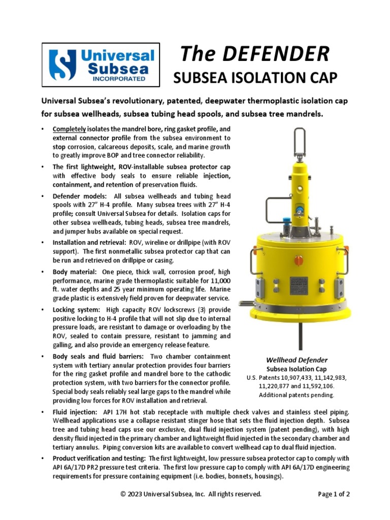 Cap d'Isolation Subsea Defender | PDF | Technologie et ingénierie