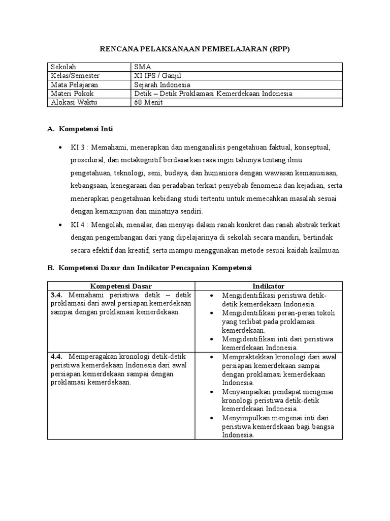 RPP Pembelajaran Role Playing Sejarah | PDF