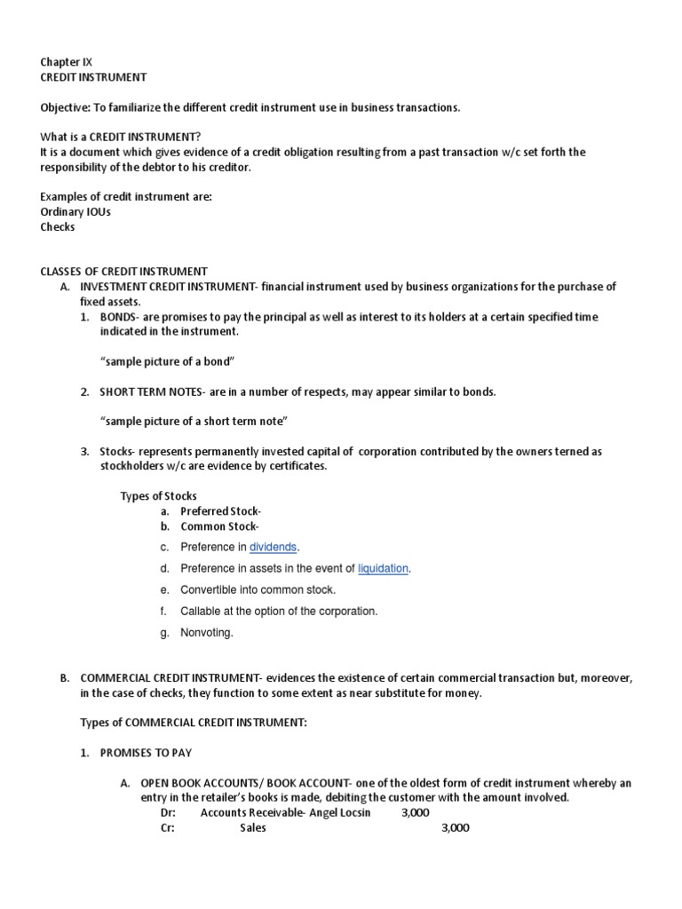 Types of Credit Instruments Used in Business Transactions: Promissory ...