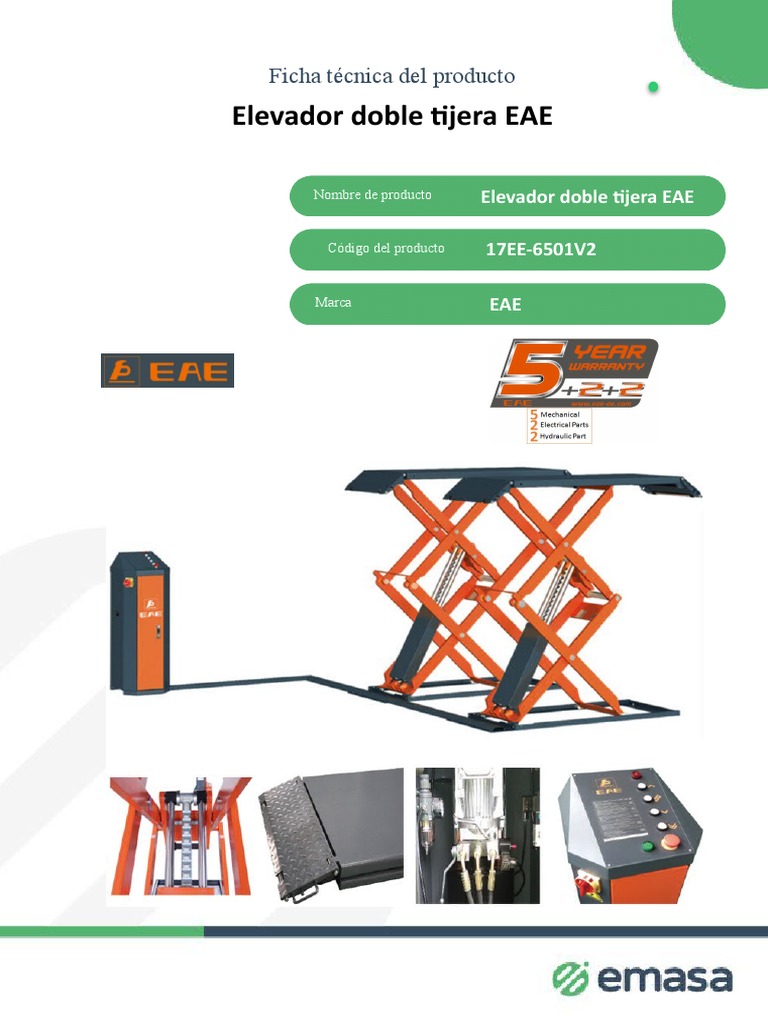 Elevador Doble Tijera EAE: Ficha Técnica Del Producto | PDF | Tecnología