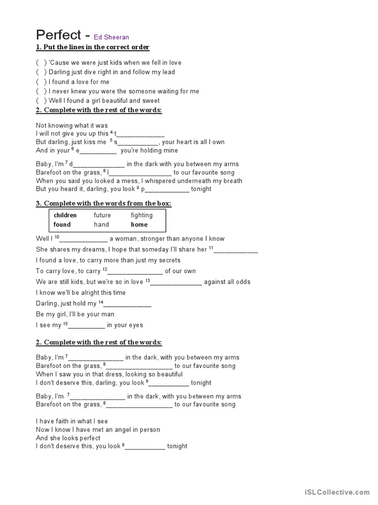 Lyrics Perfect by Ed Sheeran | PDF | Spanish Language Music