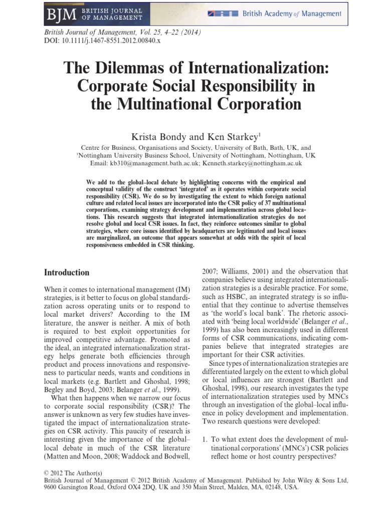 MNCs' CSR: Global vs. Local Dynamics | PDF