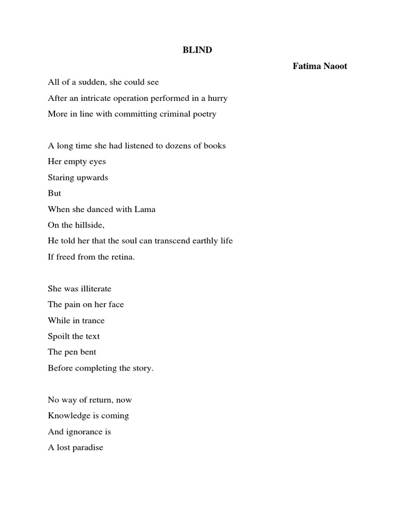 Blindness and Knowledge in Naoot's Poetry | PDF