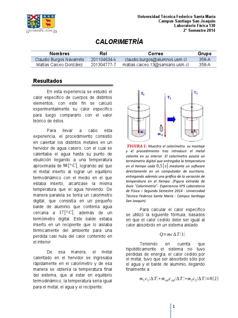 Inf 5 Calorimetría | PDF | Calor | Temperatura